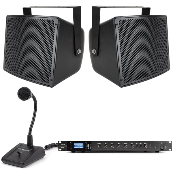 Outdoor Commercial Speaker System with All-Weather Speakers and Bluetooth Mixer Amp