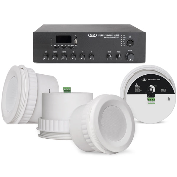 Restaurant Speaker System with 8 70V Ceiling Speakers and 120W Mixer ...