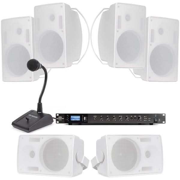 Outdoor Paging System with 70V Outdoor Speakers, Mixer Amp and Paging Mic
