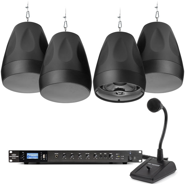 Business Paging System with Pendant Speakers, Mixer Amp and Paging Mic