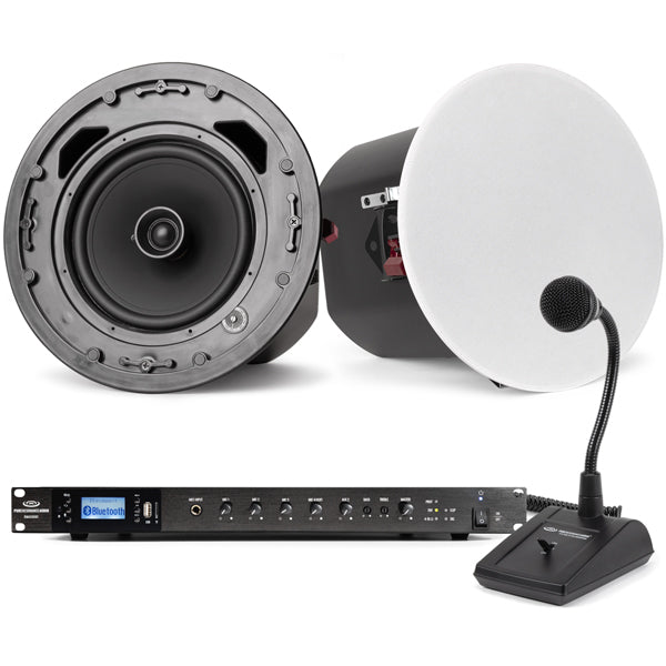 Office Paging System with Ceiling Speakers, Mixer Amplifier and Paging Mic