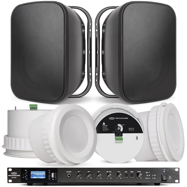 Conference Audio System with Ceiling and Surface Speakers and Mixer Amp