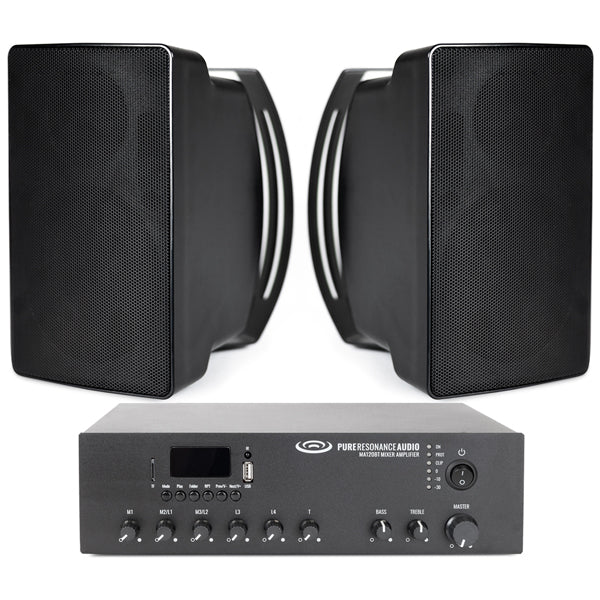 70 Volt Outdoor Speaker System with Surface Mount Speakers and Mixer Amp