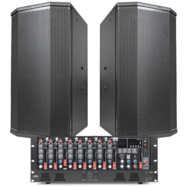 Group Fitness Sound System with PA Speakers, Mixer and Power Amplifier