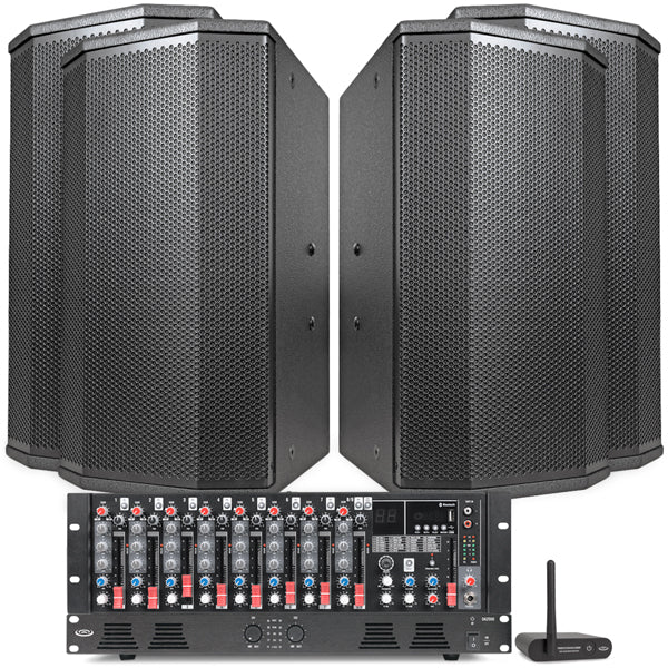 Fitness Speaker System with PA Speakers, Mixer and Power Amplifier