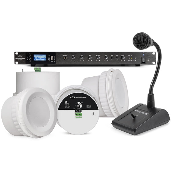 Medical Office Paging System with 70V Ceiling Speakers, Mixer Amp and Mic