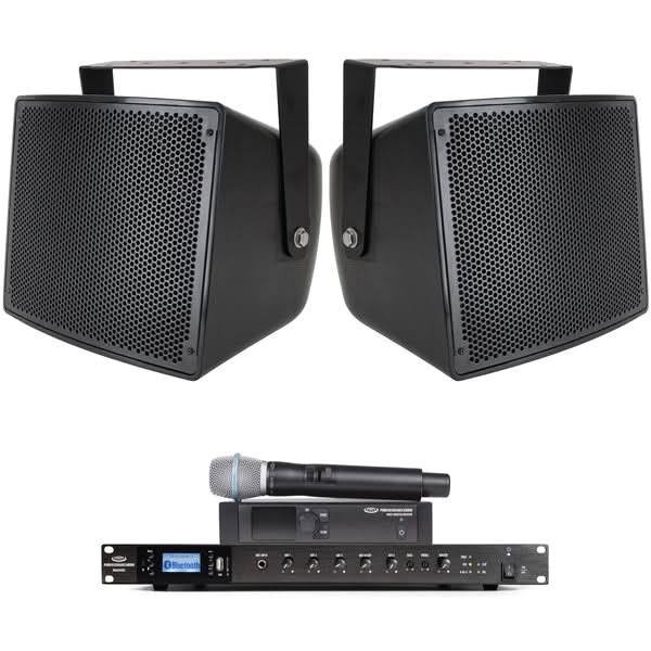 PA Sound System with All-Weather Speakers, Mixer Amp and Wireless ...