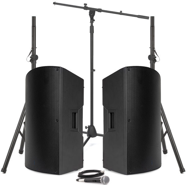 Portable PA System with Powered PA Speaker, Microphone, Speaker Stand ...