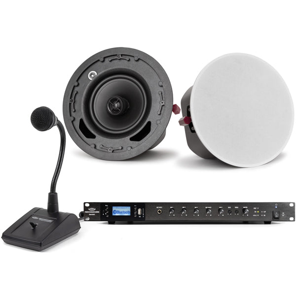 Public Addressing System with Ceiling Speakers, Mixer Amp and Paging Mic