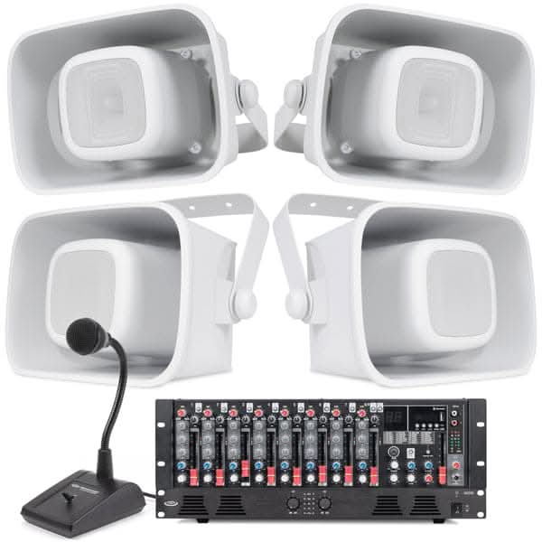 Public Address System with Outdoor Horn Speakers, 9-Ch Mixer, Power Amp ...