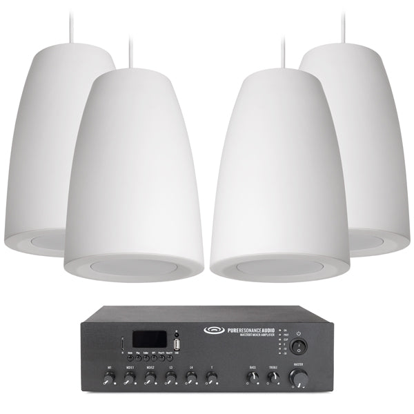 Retail Store Sound System with 8 Pendant Speakers and Bluetooth Mixer Amplifier