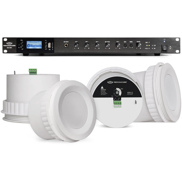 Office Ceiling Sound System with 70V Ceiling Speakers and 120W Mixer Amp