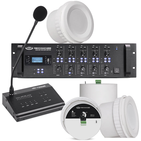 Restaurant Sound System with 16 70V Ceiling Speakers, Zone Mixer Amp ...