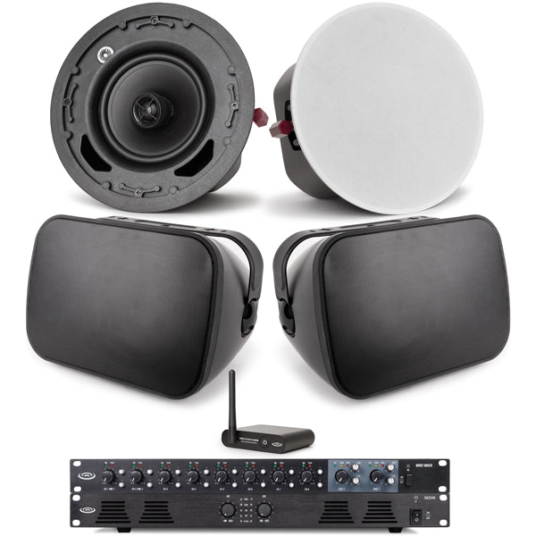 Restaurant Music System with 70V Speakers, Mixer, Power Amp and BT