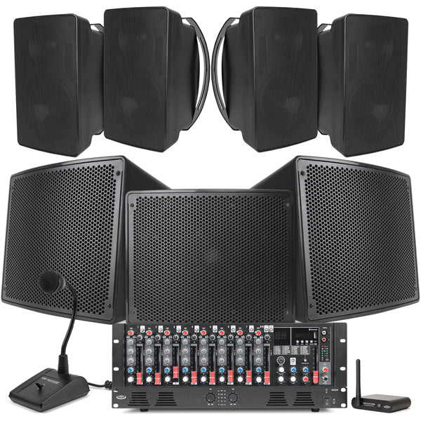Stadium Audio System with Outdoor Speakers, Mixer, Power Amp, BT ...