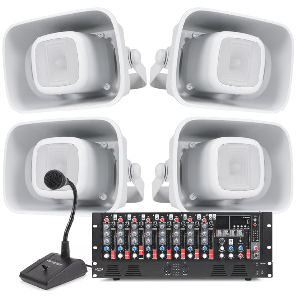 Warehouse PA System with 70V Horn Speakers, 9-Ch Mixer, Power Amp and ...