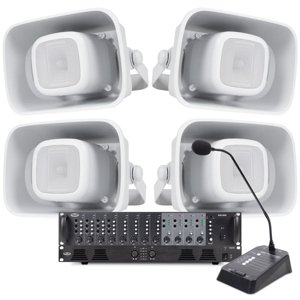Warehouse PA System with All-Weather Horn Speakers, 4 Zone Mixer, Power ...