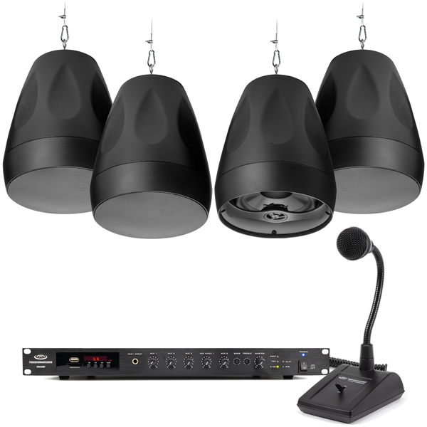 Warehouse Sound System with 16 Pendant Speakers, Rack Mount Bluetooth ...