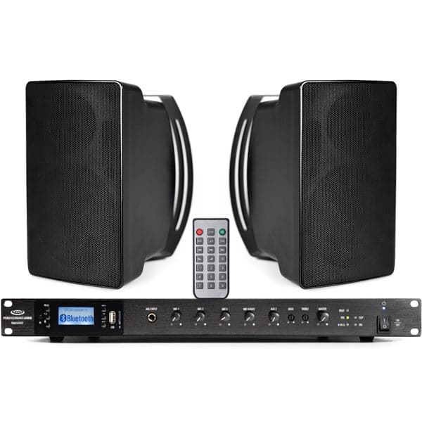 Outdoor PA System with 8 Surface Mount Speakers and Bluetooth Mixer Amp