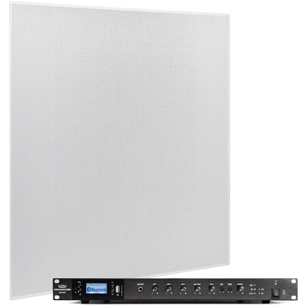 Hospitality Sound System with 2x2 70V Speakers and 240W Rackmount Mixer ...