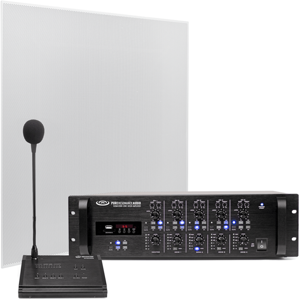 Business Paging System with 2x2 Speakers, 4-Zone Mixer Amp and Microphone