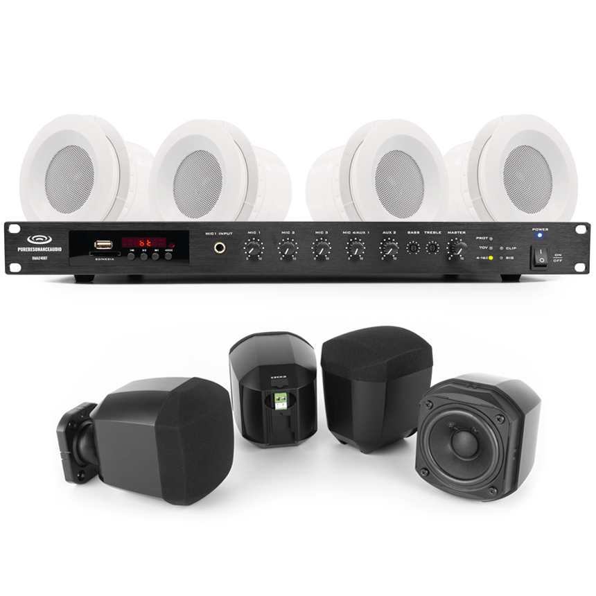 Office Sound System with 8 Ceiling Speakers, 6 Surface Mount Speakers ...