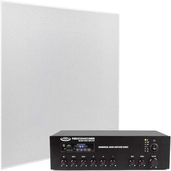 School Sound System with 4 Drop Tile Ceiling Speakers and 30 Watt Bluetooth Mixer Amplifier