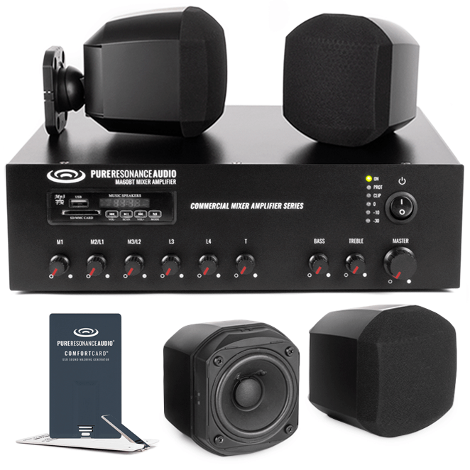 Sound Masking System with 4 Surface Mount Speakers and River Sound ...